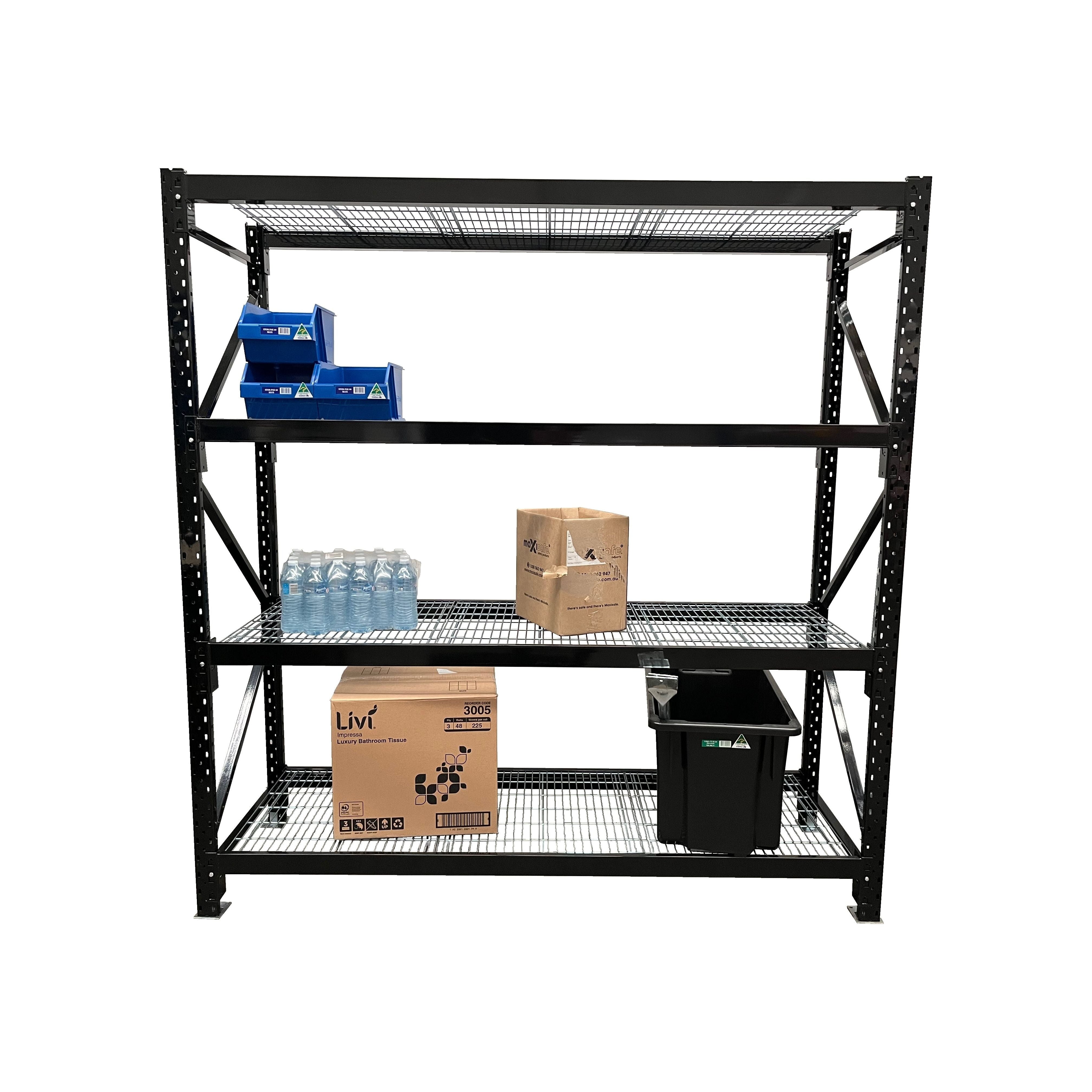 Black Long Span Shelving With Mesh 2000mm High Starter Bay 1800mm Wide