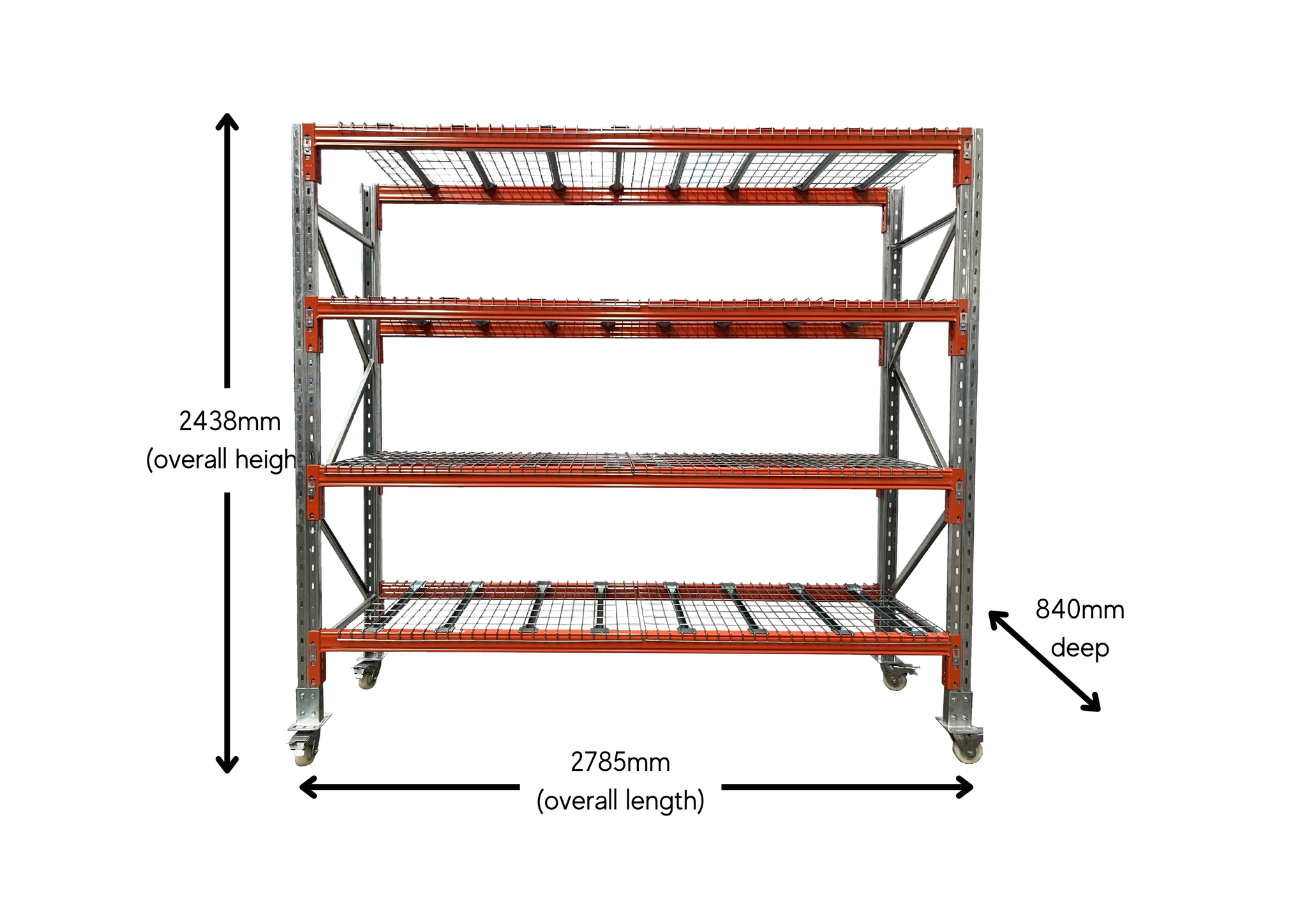 Heavy Duty Shelving Single 2438mm High with Mesh | Shelves On Wheels
